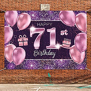 PAKBOOM Happy 71st Birthday Banner Backdrop - 71 Birthday Party Decorations Supplies for Women - Pink Purple Gold 4 x 6ft