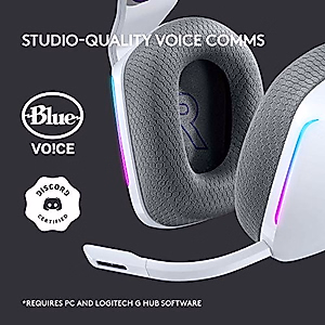 Logitech G733 LIGHTSPEED Wireless Gaming Headset with suspension headband, LIGHTSYNC RGB, Blue VO!CE mic technology and PRO-G audio drivers - White