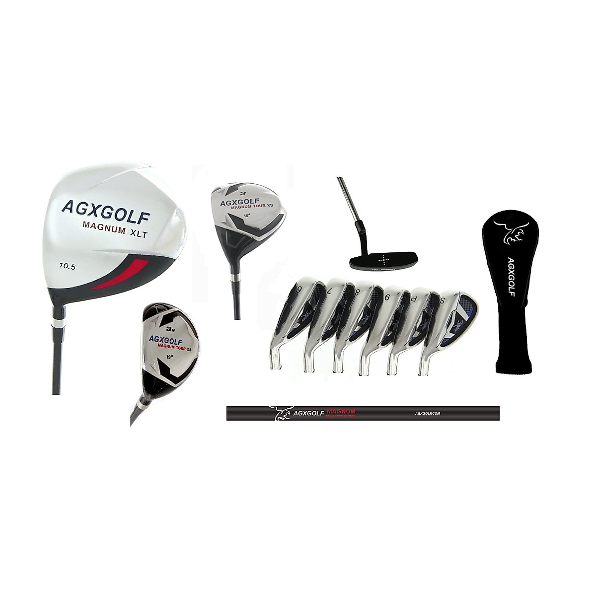 AGXGOLF: Men's Left Hand Tall Length (+1.5 inch) XS Tour Magnum Golf Club Set; w/OverSize Driver + 3 Wood + 3 Hybrid + 5-PW Irons + SW, Free Putter! Built in The USA!