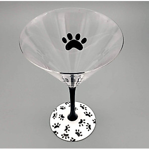 Paw Print Martini Glass - Pet Lover Gift - Dog, Cat Prints - Cocktail Glass