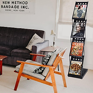 PUJIANG 4 Pockets Folding Magazine Rack，Floor Metal Black Literature Rack with Case Brochure Stand Literature Stand Catalog Holder Stand Flyer Display Stand for Trade Show Exhibition Office Retail