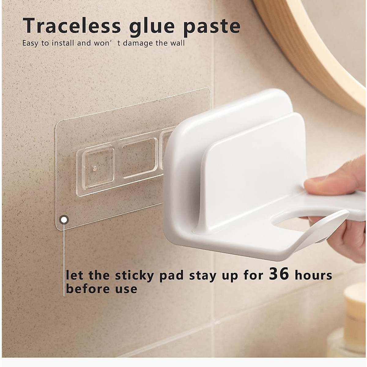 STORICANS Universal Hair Dryer Holder, Blow Dryer Hanger Wall Mount for Hair Dryer Hook with Plug&Cord Organizer Self Adhesive for Cabinet Bathroom |White | 5x4 Inch