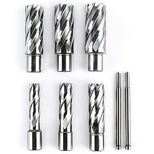 OSCARBIDE Annular Cutter Set 8 Pieces, 3/4"Weldon Shank,2"Cutting Depth,(9/16,11/16,13/16,15/16,1,1-1/16) inch Cutting Diameter,Mag Drill Bits for Magnetic Drill Press with 2pcs Pilot Pins