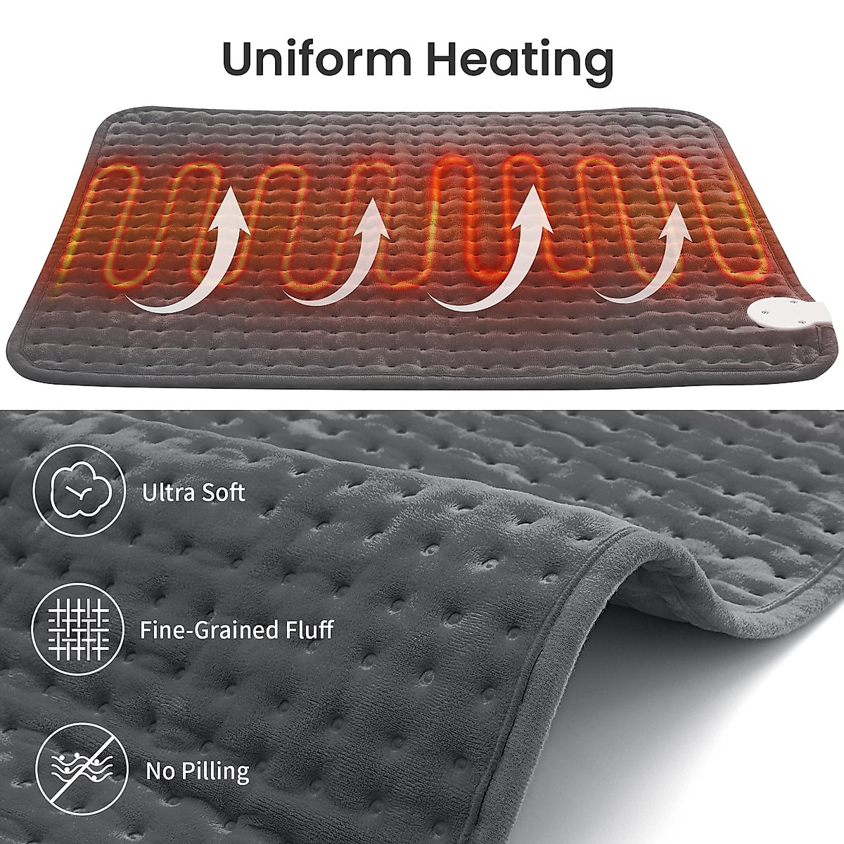 Electric Heating Pad 20"x24" for Back Pain Relife, Cramps, Neck and Shoulder, Moist/Dry Heat Therapy with Auto Shut Off Heating Pads, Holiday Christmas Gifts for Women Men Mom Dad, Gray