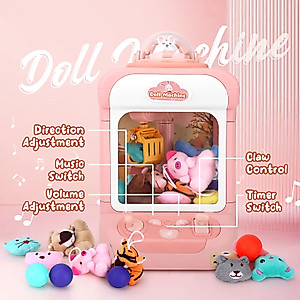 Syahro Mini Claw Machine with Music, Containing Plastic Toys, Gashapons, Dispenser & Plush Toys, Funny Game and Gift for Party, Mini Candy Vending Machine for Girls and Boys Ages 3-6, 4-8