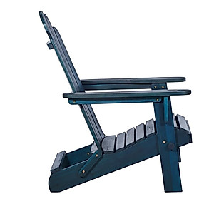 Walker Edison Sully Classic Solid Acacia Wood Outdoor Folding Adirondack Chair, 38 Inch, Navy Blue Wash