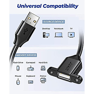 JUXINICE 2Pack USB2.0 Male to Female Extension Cable with Ears can be Fixed Various Chassis/Cabinets/Panels USB Extender W/Screw nut for USB Panel Mount (USB2.0, 1.5FT)