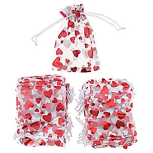 100pcs Love Heart Gift Bags Candy Bags Jewelry Packaging Wedding Gift Pouch Drawstring Bags for Valentine's Day Wedding Festival Party Supply