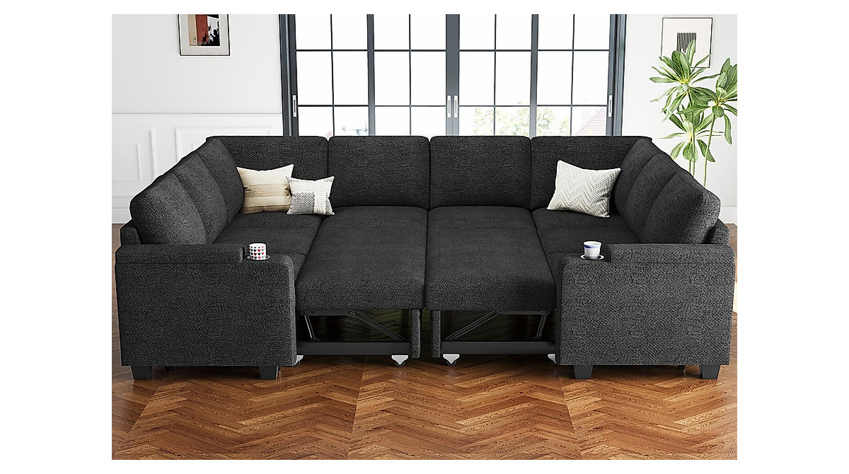 Belffin Sectional Sleeper Sofa Couch with Pullout Bed Modular Sectional ...