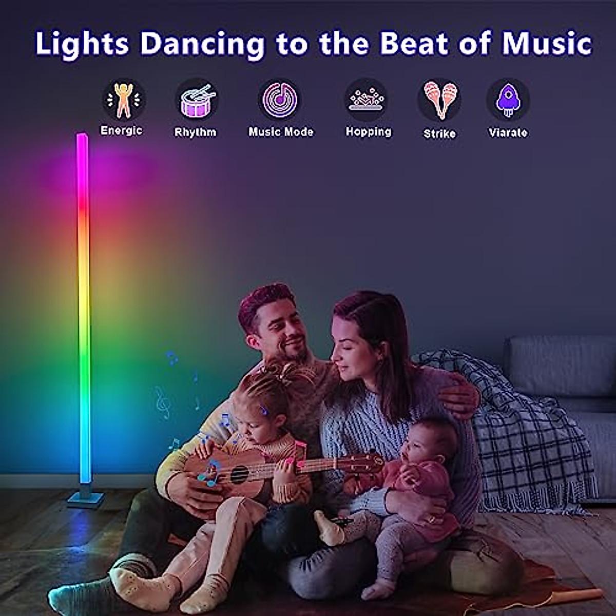 LED Floor Lamp - RGB Corner Floor Lamp with Music Sync, Color Changing Standing Lamp with Remote & App Control, Ambiance Corner Lamp w/ 16 Million Color DIY & Timer for Living Room Bedroom Gaming Room