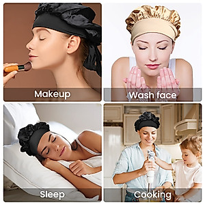 RONRONS 2 Pieces Satin Bonnets for Black Women Silk Hair Bonnet Sleeping Cap