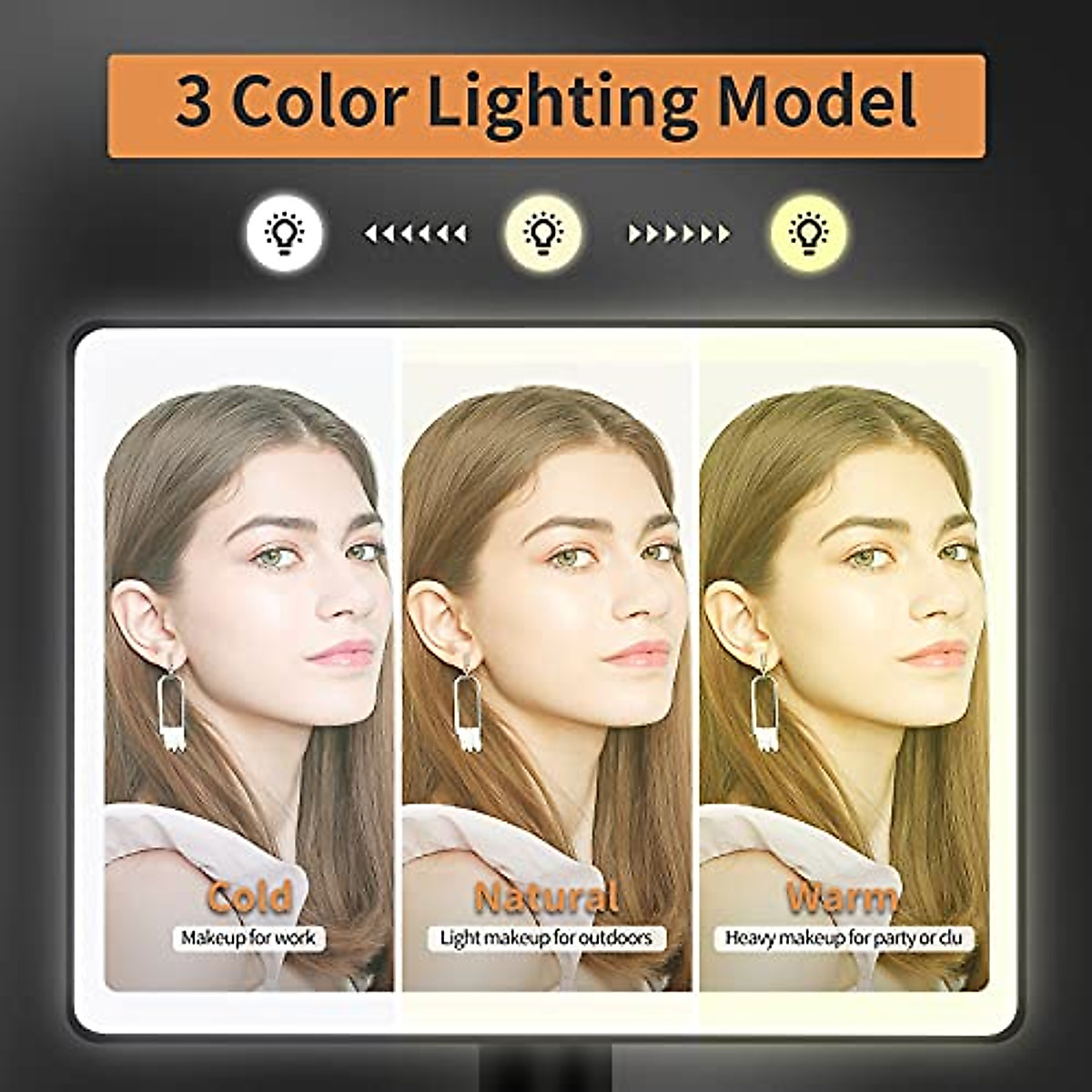 Large Lighted Vanity Makeup Mirror (X-Large Model)- 3 Color Lighting Modes Light Up Mirror with 88 LED, 360° Rotation Touch Screen and 10X Magnification Tabletop Cosmetic Make Up Mirror (Black)