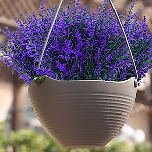 12 Bundles Artificial Lavender Flowers Plants UV Resistant Faux Outdoor Plastic Greenery Shrubs Plants Hanging Planter Kitchen Home Wedding Office Garden Décor