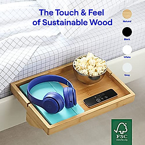 Bedshelfie Bedside Shelf for Bunk Bed - College Dorm Room Essentials, Loft Bed Accessories, Clip On Nightstand Snack Organizer, Floating Bed Side Table Tray Shelfie Storage - Minimalist Black Wood