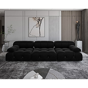 TIFLON Modular Sectional Sofa,Minimalist Velvet Sofas Couches, Modern Convertible Couch 3 Seats Living Room Sofa Sets for Office Apartment,104"(Black)