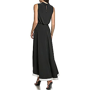Karl Lagerfeld Paris Women's Blak High-Low Maxi Dress, Black Soft White, 2