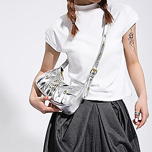 Y2k Purse for women, Silver Metallic Crossbody Shoulder Bag, Punk Hobo Bag Tote Handbag Satchel Bag