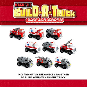 Magnetic Build-A-Truck Fire and Rescue Magnetic Toy Play Set, 6 Pieces