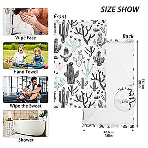 ALAZA Hand Drawn Cactus Cacti Hand Towels for Bathroom 1OO% Cotton 2 pcs Face Towel 16 x 28 inch, Absorbent Soft & Skin-Friendly