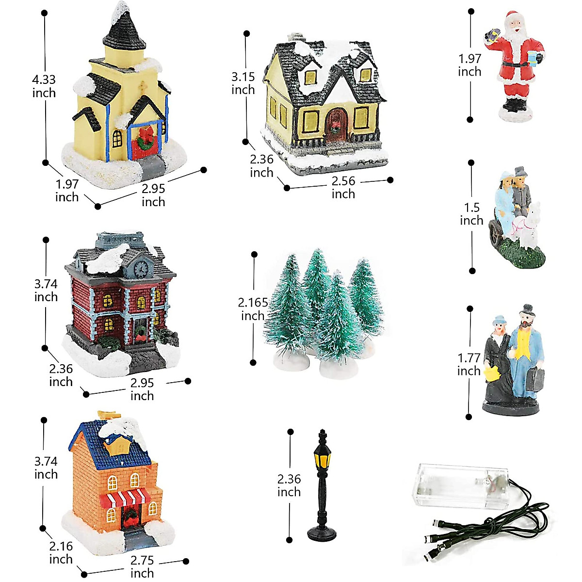ZornRC Christmas Village Sets-Christmas Decorations,LED Lighted Christmas Village Houses with Figurines, Christmas Village Collection Indoor Room Decor - Collectible Buildings