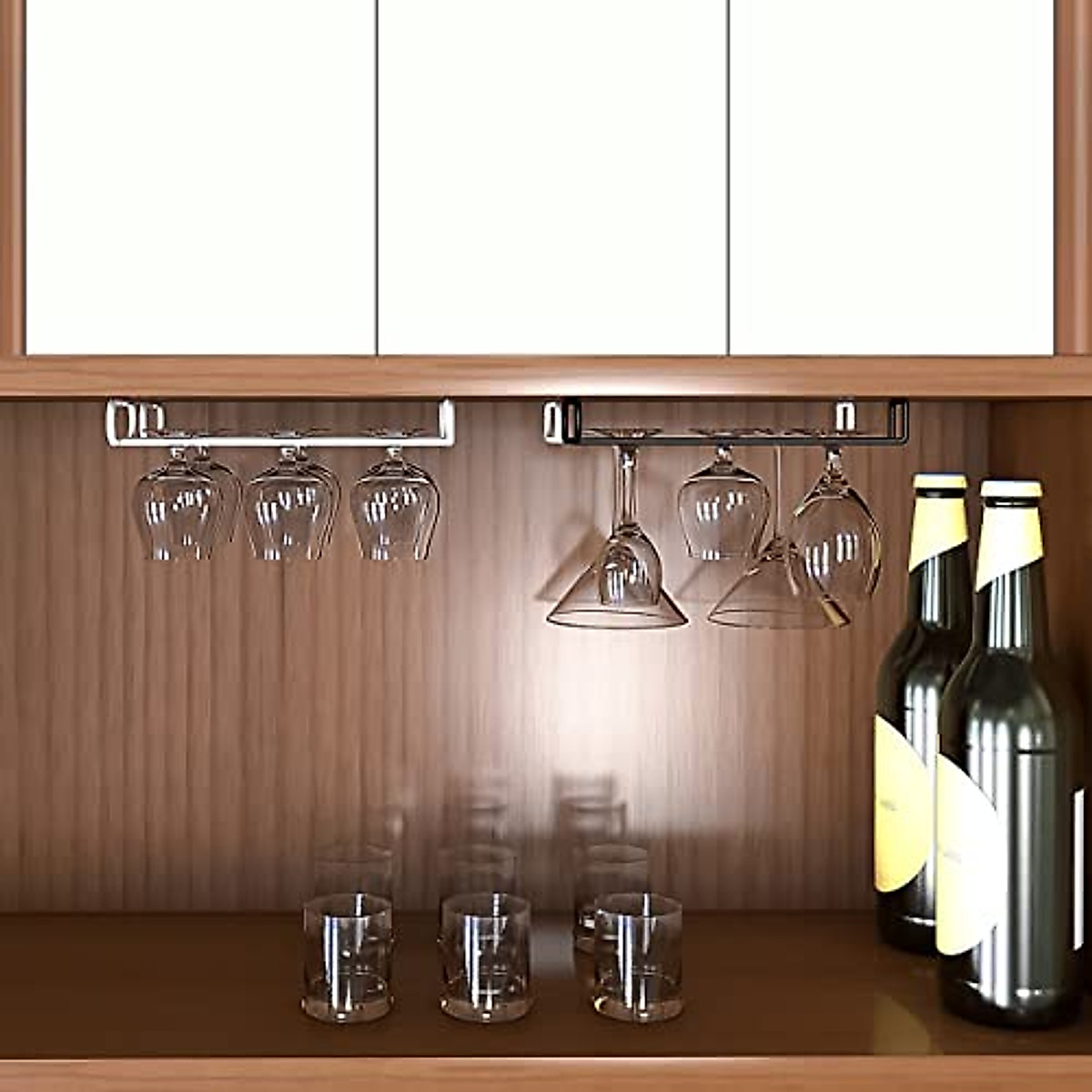GeLive 10 Inch Under Cabinet Wine Glass Rack Stemware Holder Glass Storage Hanger Organizer for Kitchen and Bar Set of 2 (Black)