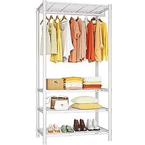 Ulif H2 Heavy-Duty Portable Closets, 4-Tier Freestanding Garment Rack Suit for Small Space and Corner, Closet Organizer System Portable Closet Wardrobe, Max Load 500 LBS, White