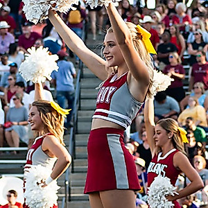 Baseball Softball Cheer Bow Elastic Hair Tie 7" Girls Team Cheerleader Ponytail Holder Large Handmade Cheerleading Ribbon Accessories Sports Outfit Decor Gift Glitter Red Yellow White