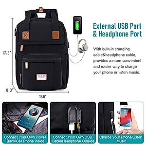 LOVEVOOK Laptop Backpack for Women, 15.6 Inch Anti-Theft Computer Backpack with USB Charging Port, Water Resistant Nurse Cute Bag with Lock, Black