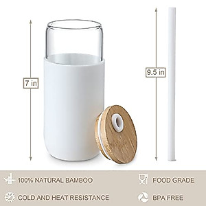 20oz Glass Water Tumbler with Silicone Protective Sleeve - Beer Can Shaped Glass Cups with Straw and Bamboo Lid, Iced Coffee Glasses, Cute Drinking Glasses for, Water Smoothie, Boba Tea, Gift - 1 Pack