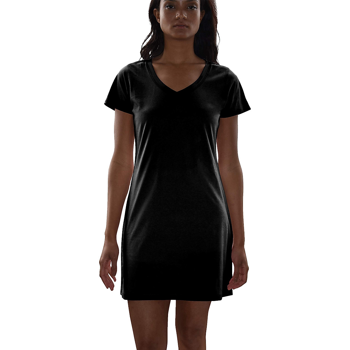 Sexy Basics Women's Cotton Soft V-Neck Sleepwear Shirt/Nightwear Shirt -Pack of 3 (3 Pack -Black/Nude-Khaki/White, Large)