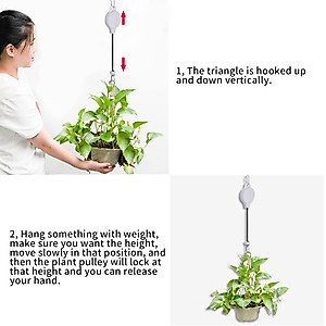 6 Pcs Plant Pulley Retractable Hanger, Easy Reach Plant Pulley Adjustable Height Wheel for Hanging Plants Heavy Duty Plant Hanger for Garden Baskets Pots &amp; Birds Feeder - White