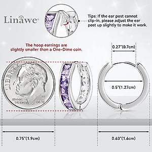 Linawe Purple Earrings for Women Trendy, Silver Hoop Earrings, Amethyst Cubic Zirconia Earrings Studs, Helix Cute Small Hoop, Huggie Earrings, Ear Tragus Safety Pin Cartilage