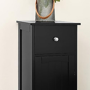Iwell Bathroom Floor Cabinet, Storage Cabinet with Large Drawer, Wooden Free-Standing Cabinet with Door for Bathroom, Living Room, Bedroom, Black