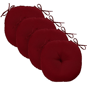 downluxe Bistro Chair Cushions for Patio Furniture, Water-Resistant Round Outdoor Chair Cushions Set of 4 with Non-Slip Ties, 15" x 15", Burgundy