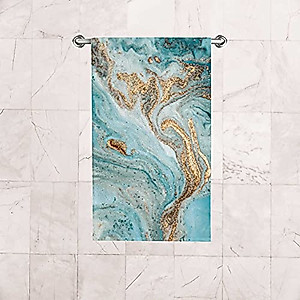 My Daily Marble Art Teal Hand Towel Set of 2, Turquoise Face Towel Thin Washcloths 30x15 inch, Portable Absorbent Soft Towels for Gym Yoga Spa Bathroom Decor