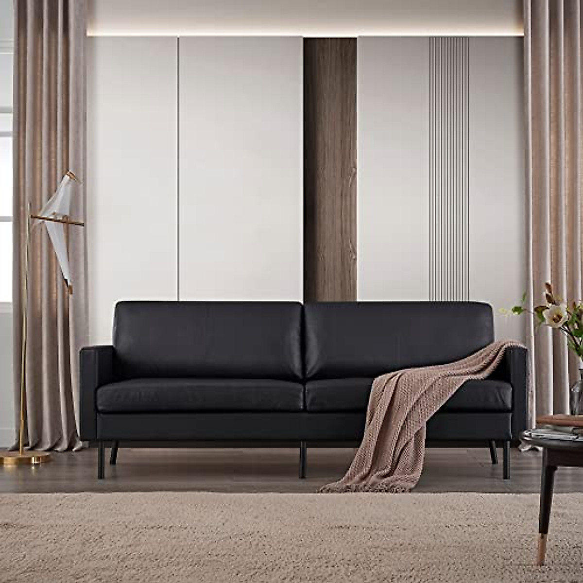 Z-hom 70" Top-Grain Leather Sofa, 2-Seat Upholstered Loveseat Sofa Modern Couch, Luxury Classic for Living Room Bedroom Apartment Office