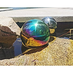 Pangmao Rainbow Gazing Globe Mirror Ball in Stainless Steel, Shiny Hollow Sphere Sparkling Housewarming Outdoor Ornament (8 Inch)