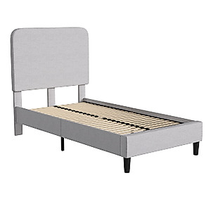 Flash Furniture Addison Platform Bed - Light Grey Fabric Upholstery - Twin - Headboard with Rounded Edges - Wood Slat Support - No Box Spring or Foundation Needed