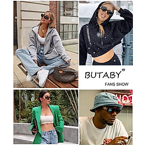 BUTABY Rectangle Sunglasses for Women Retro Driving Glasses 90’s Vintage Fashion Irregular Frame UV400 Protection Black & White