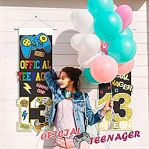PAKBOOM Official Teenager Thirteen Birthday Game Door Banner Happy 13th Birthday Hanging Yard Porch Sign 13 Years Old Party Decorations Supplies
