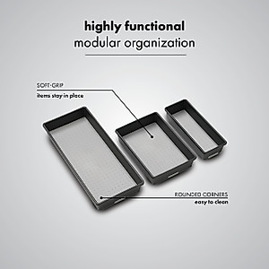 madesmart Classic 3-Tray Bin Pack - Granite | CLASSIC COLLECTION | Multi-Purpose Storage | Soft-grip Lining and Non-slip Rubber Feet | Durable | BPA-Free