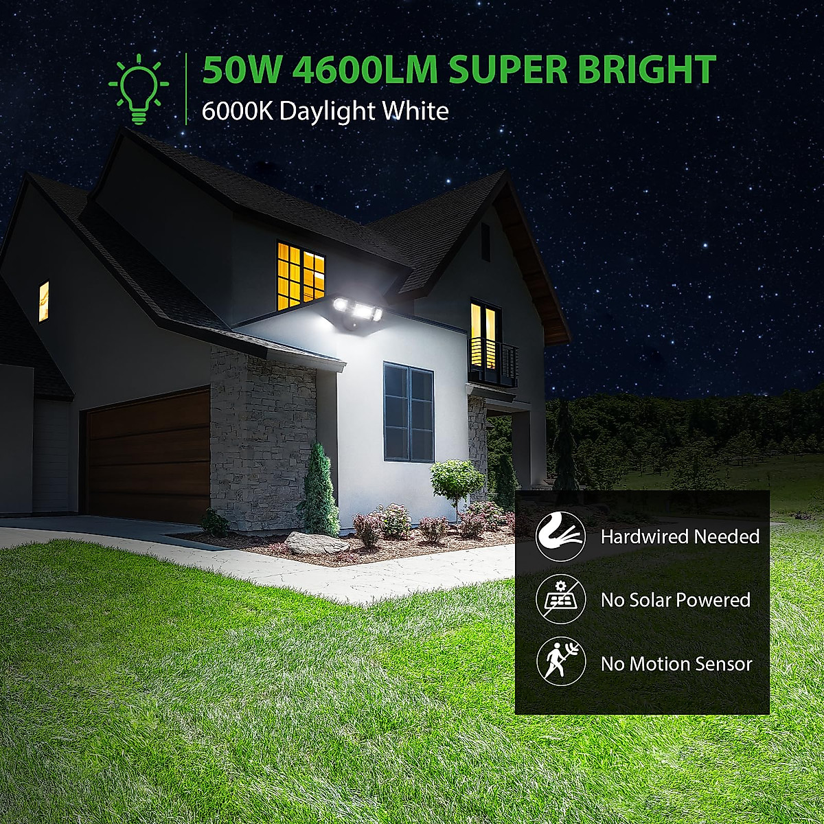 iMaihom 50W Dusk to Dawn LED Outdoor Lighting, 3 Adjustable Heads Flood Lights Outdoor, IP65 Waterproof Flood Light with Photocell, 4600LM 6500K Daylight White Security Light for Yard Garage Patio