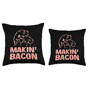 Cute Smoked Pork Lover Adult Humor Joke Designs Funny Making Gift for Men Women Cool Pig Bacon Joke Throw Pillow, 16x16, Multicolor