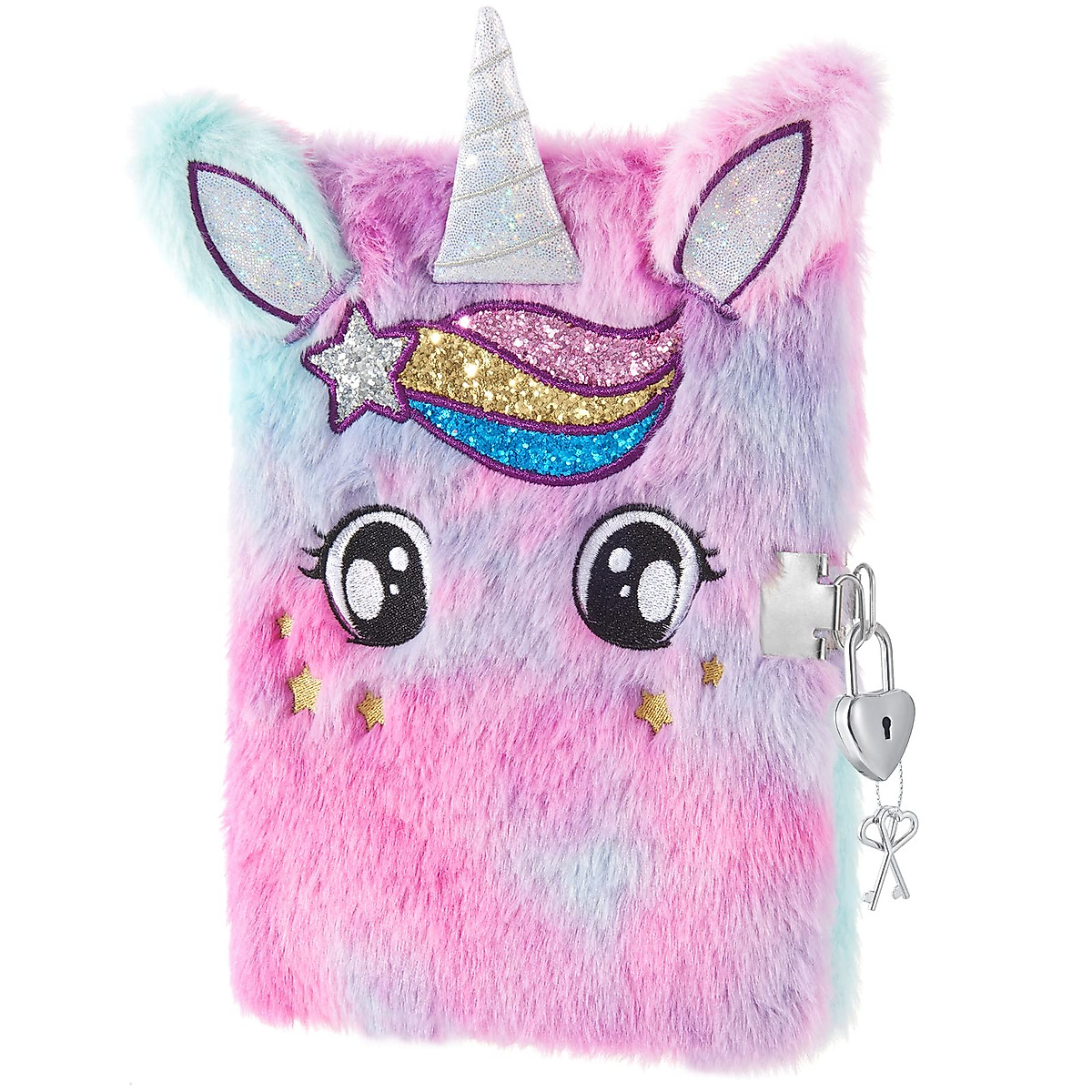 WERNNSAI Rainbow Girls Diary - Plush Girls Diary with Lock Notebook Journal for Kids Birthday Christmas Valentine Gift Embroidery Fluzzy Travel School A5 Secret Diary Writing Drawing Notepad