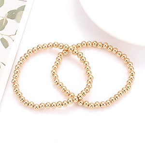 NVENF Gold Bead Bracelets Colorful Tile Bracelet Bangles for Women Stackable Brass Ball Beaded Stretch Bracelets Elasticated White Enamel Bracelets Anniversary Bridal Gift (White)