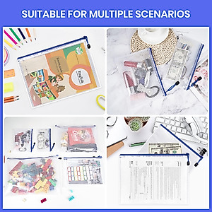 Omnifense 20pcs File Document Pouch 5 Sizes, Versatile Mesh Plastic Zipper Bag for Office Supplies, School Stationery, Travel Organization, and Toy Storage, Waterproof Materials