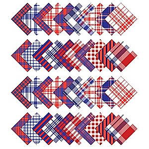 Soimoi 40Pcs Check & Tartan Print Cotton Precut Fabrics for Quilting Craft Strips 2.5x42inches Jelly Roll - Red, Blue & White