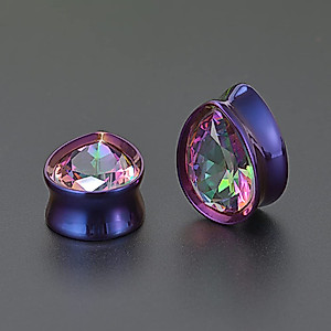 COOEAR 1 Pair Gauges for Ears Tear Drop Gem Ear Tunnels and Plugs Flesh Stretchers Expander 0g to 1 Inch.