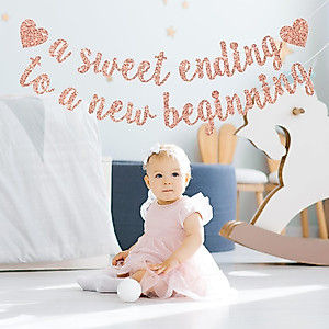 A Sweet Ending to A New Beginning Banner, Let the Adventure Begin, Graduation/Wedding/Retirement/Birthday Party Decorations (Rose Gold Glitter)