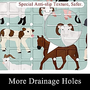 Non Slip Bathtub Mats with Suction Cups, Bath Tub Shower Mat for Bathroom, Machine Washable Bathroom Mats with Drain Holes(Farm Animals Pattern)